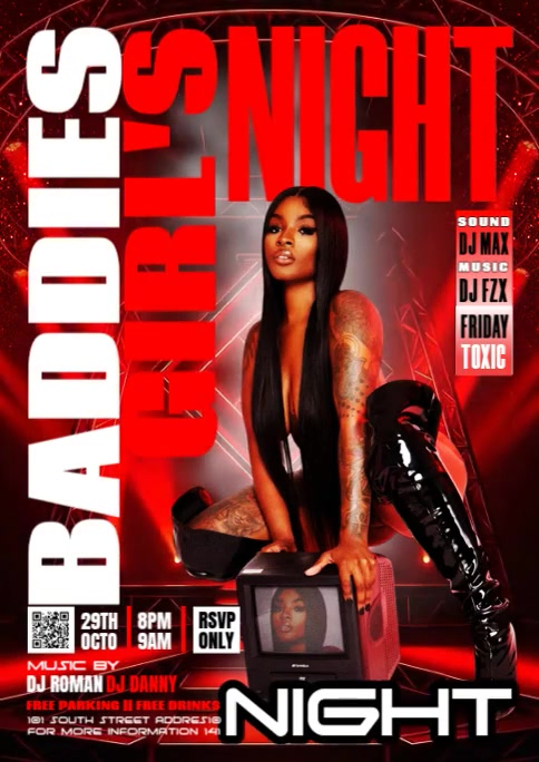 Plantilla de Red Gradient Baddies Girls Night Party Flyer A6 | PosterMyWall