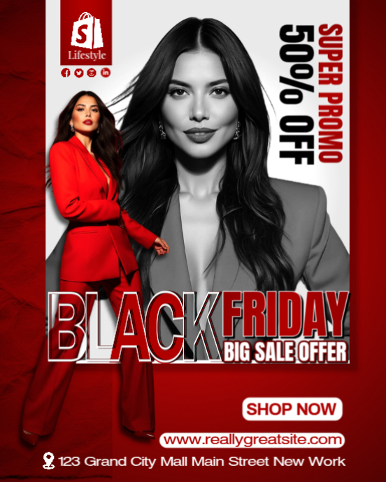 Red Gradient Black Friday Sale Ad Banner Instagram Portrait Template ...
