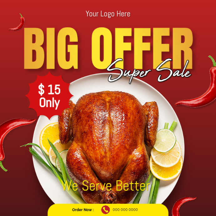Red Gradient Chicken Roast Instagram Post Template | PosterMyWall