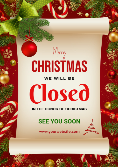 Red Gradient Christmas Closed Sign A4 Template | PosterMyWall