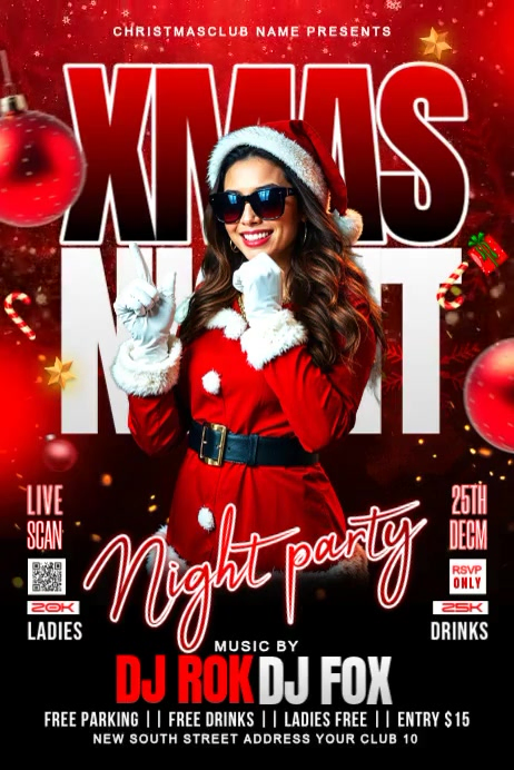 Red Gradient Christmas Xmas Night Club Party Flyer Poster Template ...