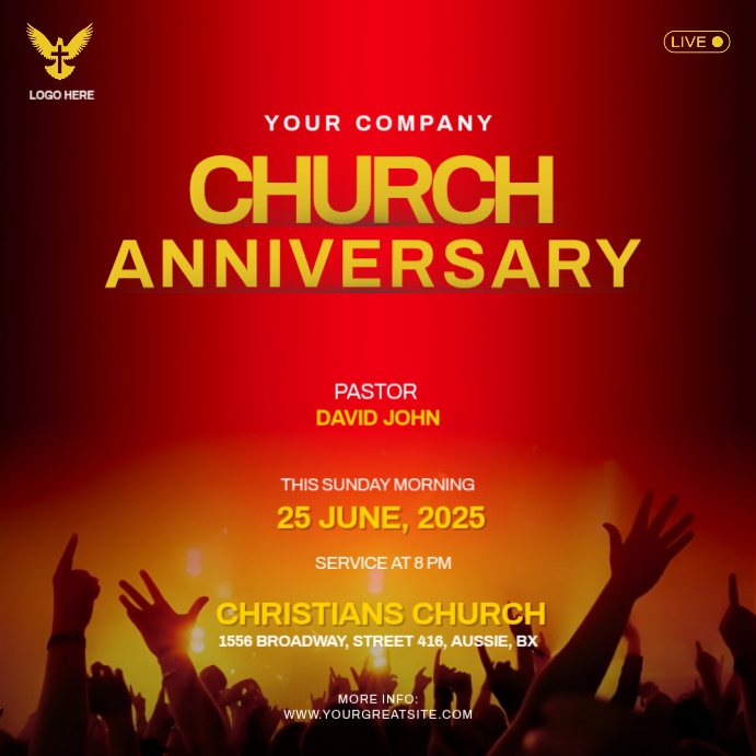 Red Gradient Church Anniversary Instagram Post Template | PosterMyWall