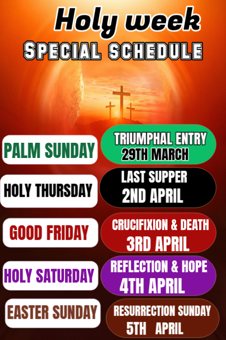 Red Gradient Holy Week Schedule Poster Template | PosterMyWall