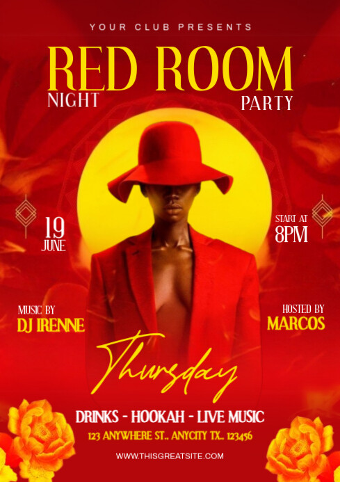 Red Gradient Redroom Night Party A4 Template | PosterMyWall