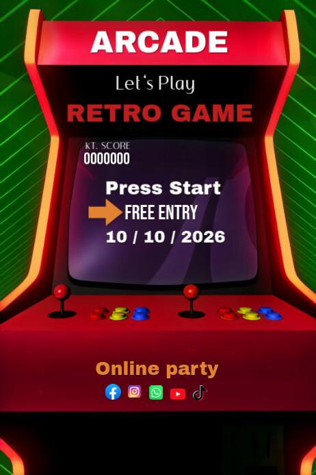 Red Gradient Retro Game Night Poster Template | PosterMyWall