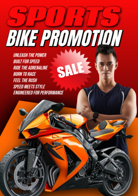 Red Gradient Sports Bike Promotion A2 Template | PosterMyWall