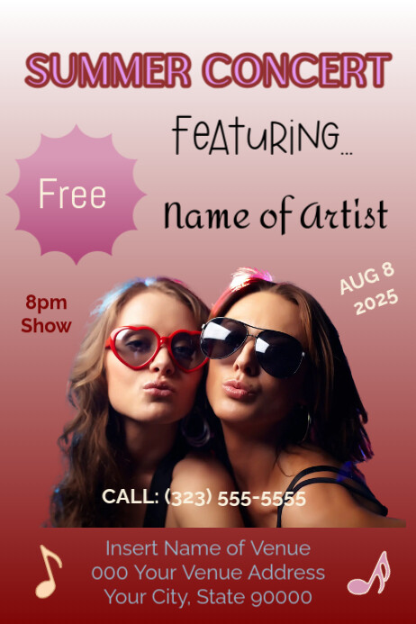 Red Gradient Summer Concert Poster Template | PosterMyWall