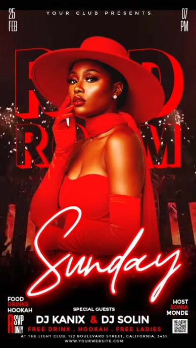 Red Gradient Sunday Night Party Instagram Reel Template | PosterMyWall