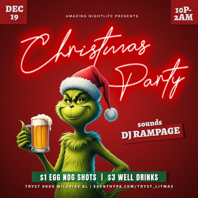 Red Gradient The Grinch Neon Glowing Christmas Flyer Instagram Post ...