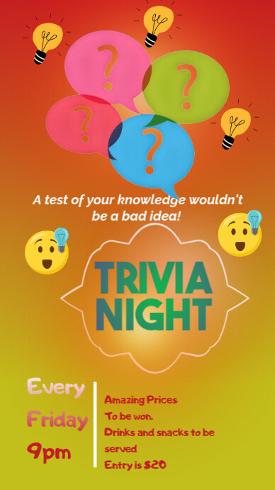 Red Gradient Trivia Night Instagram Story Templat | PosterMyWall