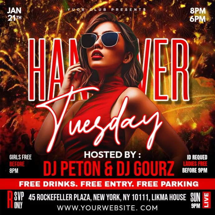 Red Gradient Tuesday Night Party Instagram Post Template | PosterMyWall