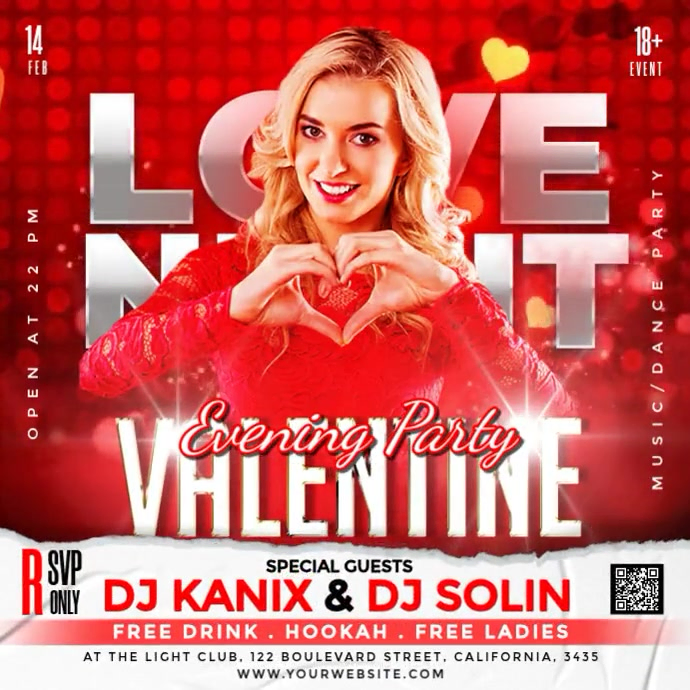 Red Gradient Valentine's Night Party Square (1:1) Template | PosterMyWall