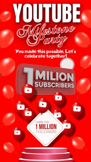 Red Gradient Youtube Short Milestone Party Youtube Short Template ...