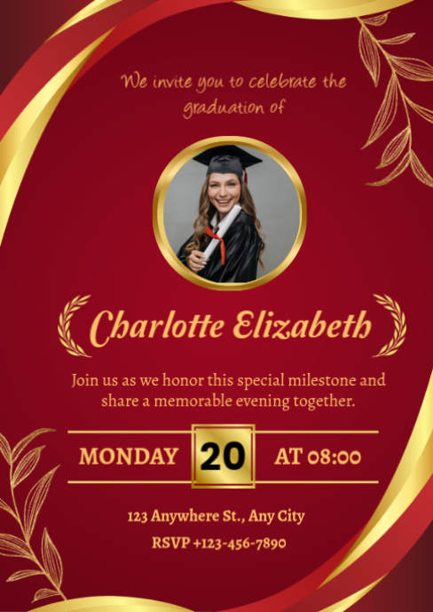 Red Graduation Party Invitation A6 Template | PosterMyWall