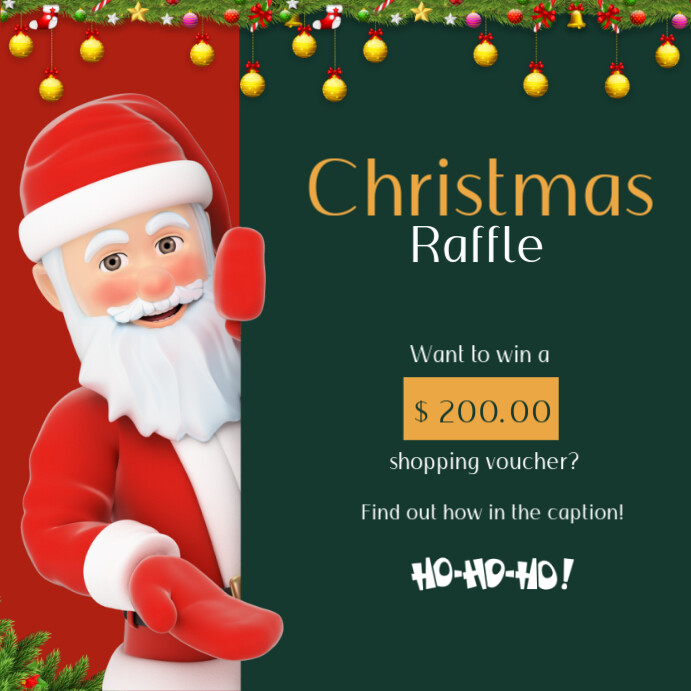 Plantilla de Red Green Christmas Raffle Santa Claus 3d Instagram Post ...