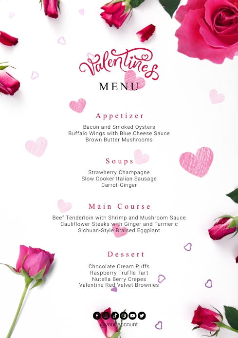 Copy of Red Green Rose Flower Valentine's menu templa | PosterMyWall