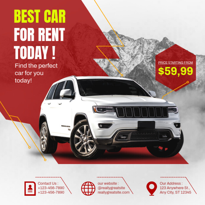 Red Grey Bold Modern Car Rental Instagram Post Template | PosterMyWall