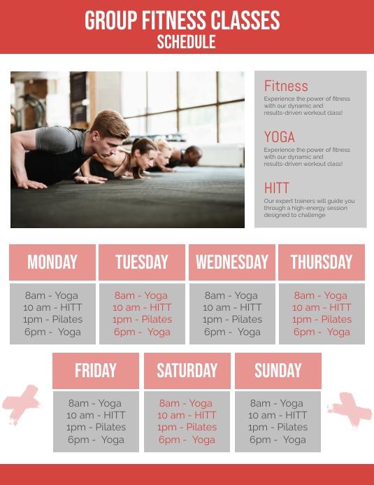 Copy of Red Group Fitness Classes Schedule | PosterMyWall