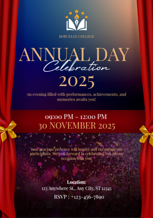 Red Grunge Annual Day Celebration Invitation A4 Template | PosterMyWall