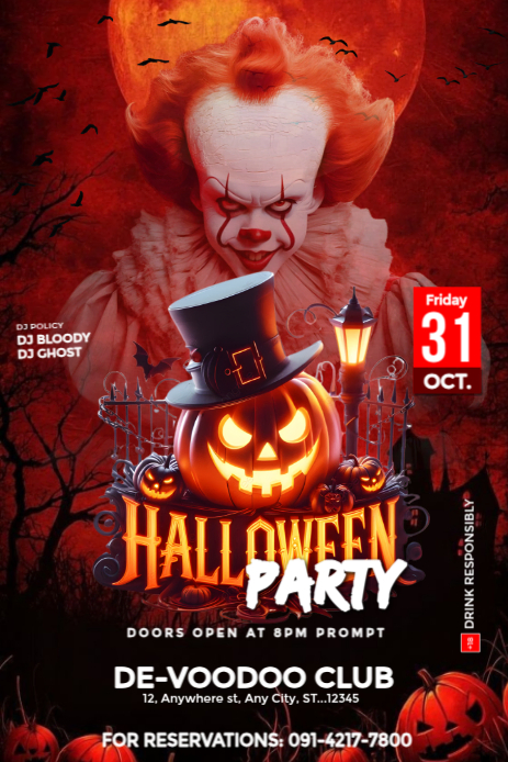 Red Grunge Halloween Night Party Poster Pinterest Graphic Template ...
