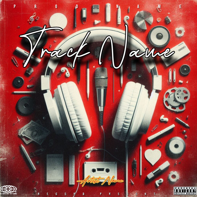 Red Grunge Headphones Mixtape Album Cover Template | PosterMyWall