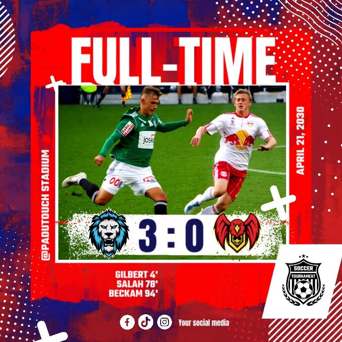 Red Grunge Soccer Football Match Result Full Time Instagram Post ...