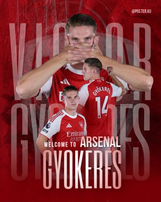 Red Grunge Welcome To Arsenal Victor Gyokeres Instagram Portrait ...