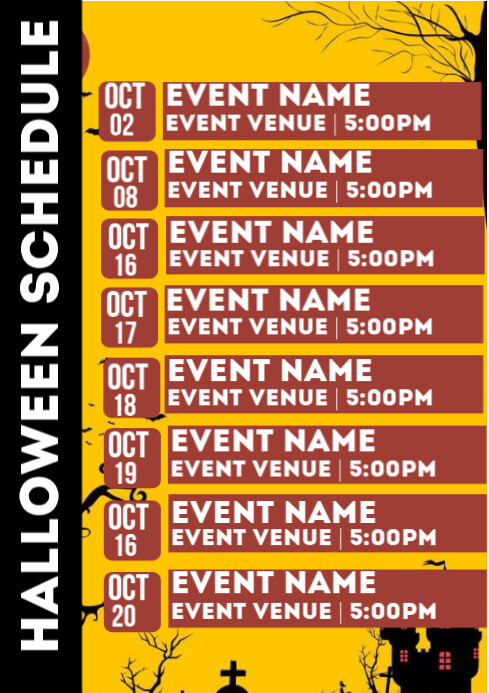 Red Halloween Schedule A4 Template | PosterMyWall