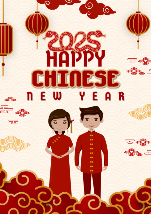 Red Happy Chinese New Year 2025 A5 Template | PosterMyWall