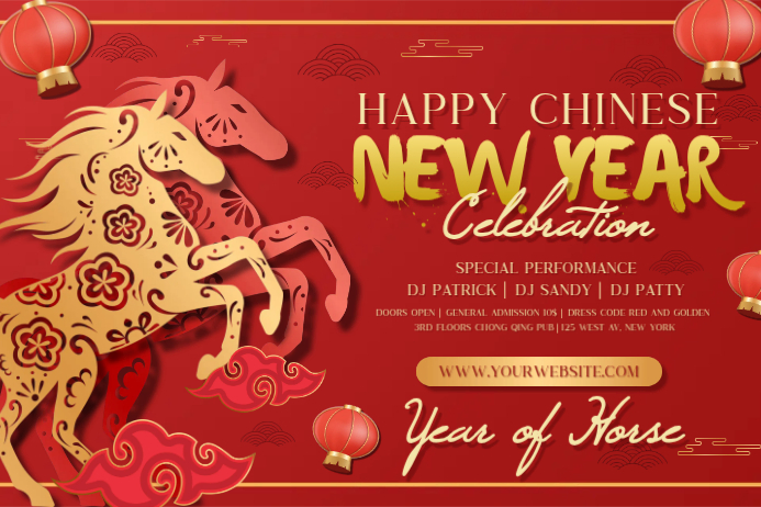 Red Happy Chinese New Year 2026 Celebration Poster Template | PosterMyWall