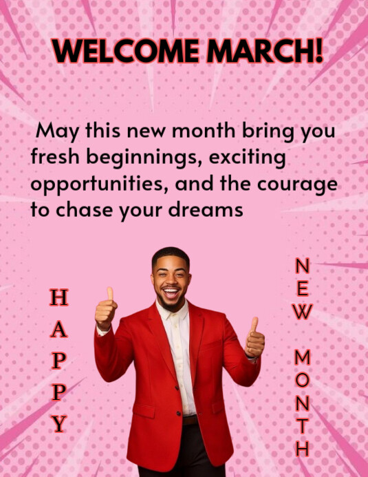 Copy of Red Happy New Month Of March Flyer (us Letter) | PosterMyWall
