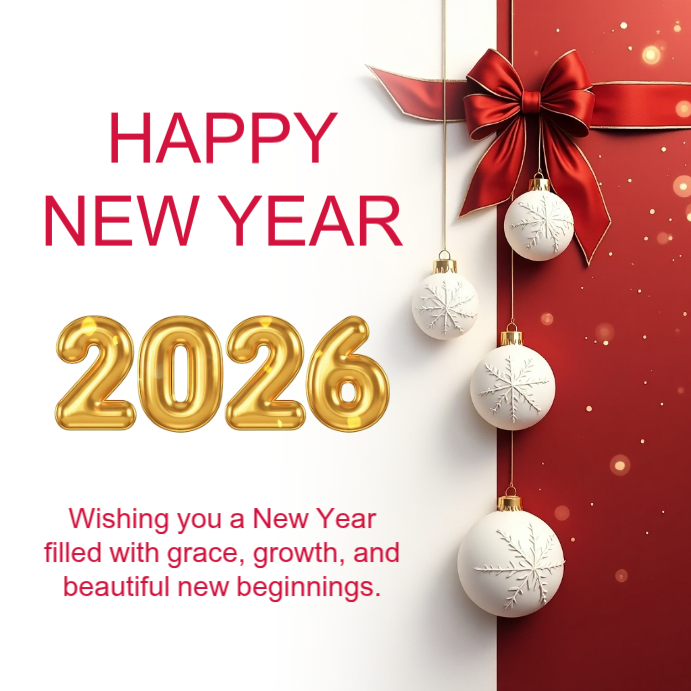 Red Happy New Year 2026 Social Media Card for Facebook Instagram ...