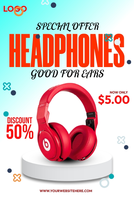 Red Headphones Template | PosterMyWall