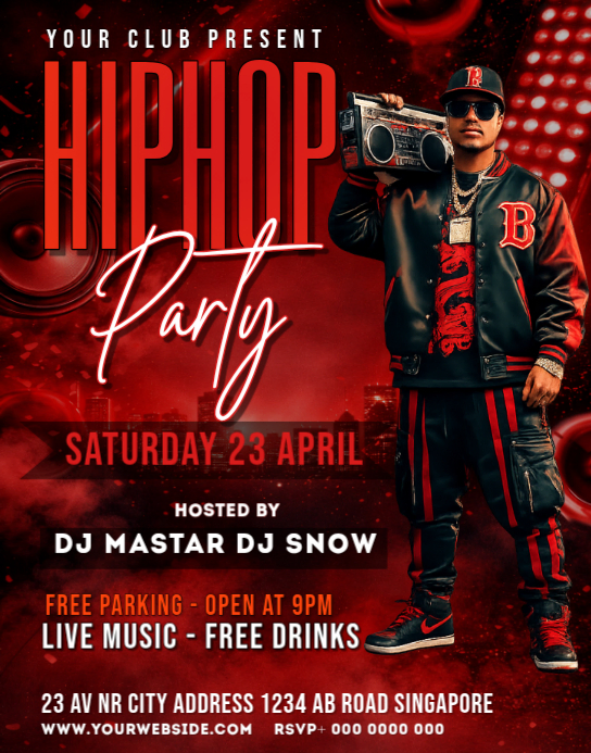 Plantilla de Red Hip Hop Party Poster/Wallboard | PosterMyWall