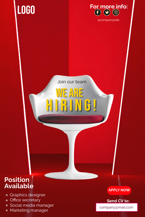 Copy of Red Hiring Advert Poster | PosterMyWall
