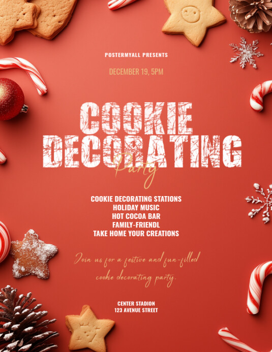 Red Holiday Cookie Decorating Party Flyer (us Letter) Template ...