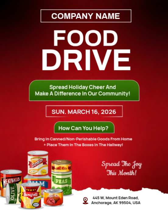 Red Holiday Food Drive & Community Charity Event Flyer Template ...
