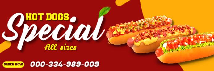 Red Hot Dogs Banner 2' × 6' Template | PosterMyWall