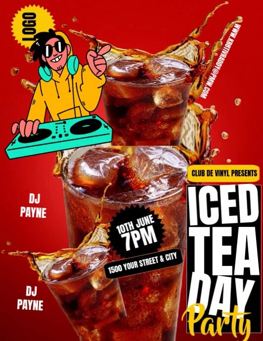 Red Iced Tea Day Party Flyer (us Letter) Template | PosterMyWall
