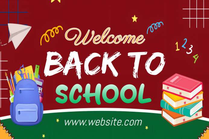 Red Illustrative Back To School Poster Modelo | PosterMyWall