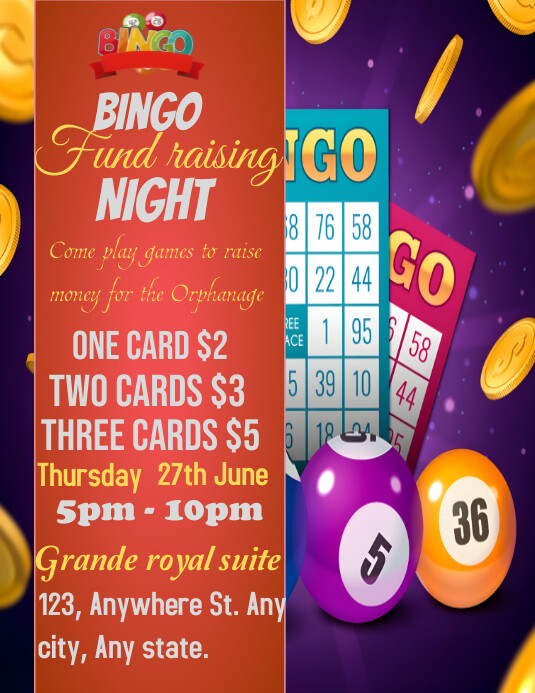 Red Illustrative Bingo Fundraising Night Fly Template | PosterMyWall