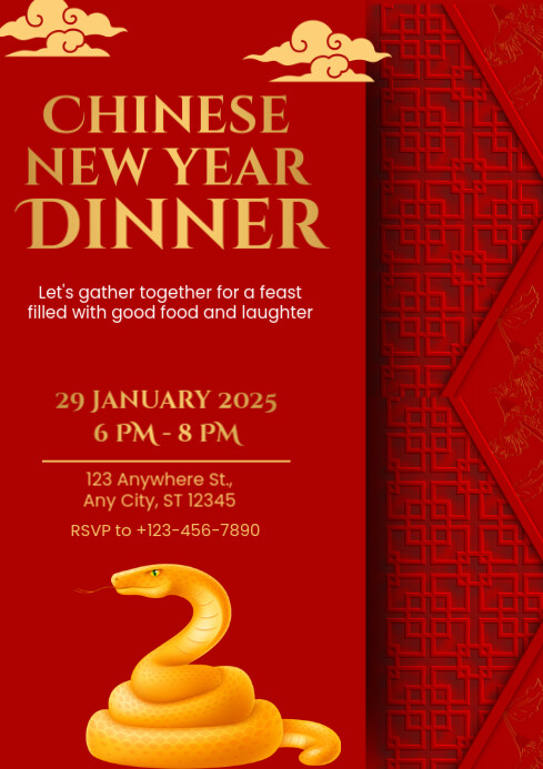 Copy of Red Illustrative Chinese New Year Dinner Invitation A4 ...
