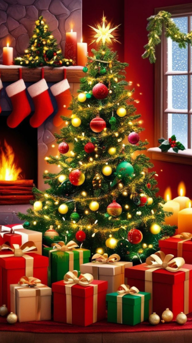 Red Illustrative Christmas Celebration Tree Instagram Story Template ...