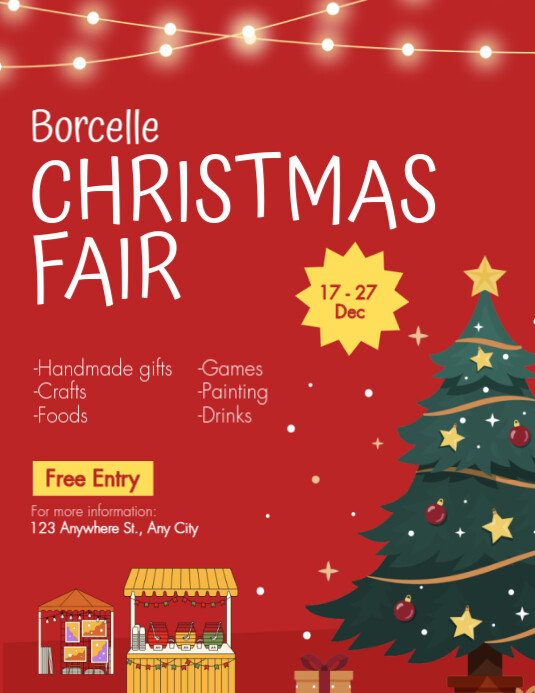 Red Illustrative Christmas Fair Flyer Template | PosterMyWall