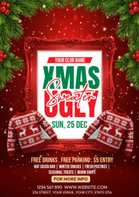 Red Illustrative Christmas Ugly Sweater Party A4 Template | PosterMyWall