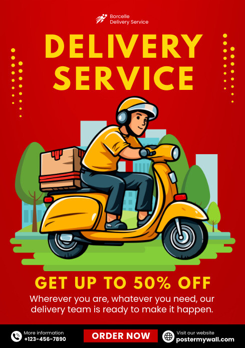 Copy of Red Illustrative Delivery Service A4 | PosterMyWall