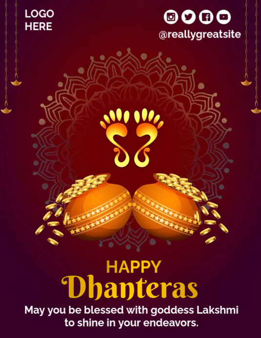 Red Illustrative Dhanteras Wishes Flyer (us Letter) Template | PosterMyWall