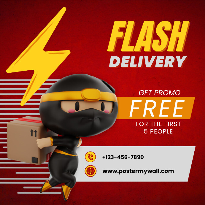 Red Illustrative Flash Delivery Pos Instagram Template | PosterMyWall