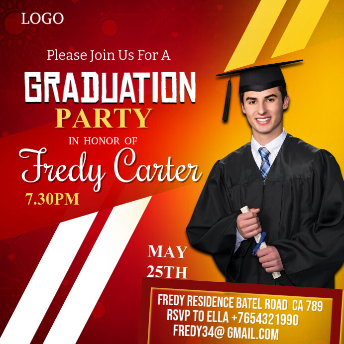 Copy of Red Illustrative Graduation Party Poster Design Instagram Post ...