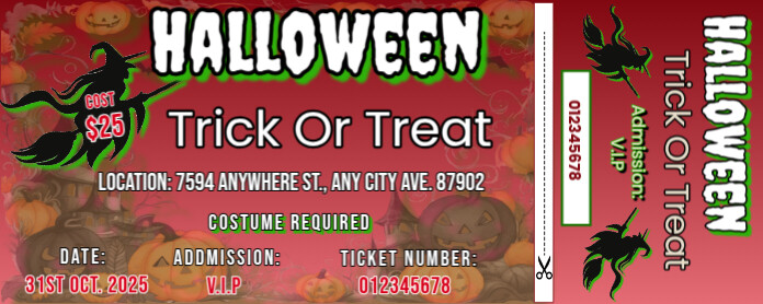 Copy of Red Illustrative Halloween Event Ticket With Stub | PosterMyWall